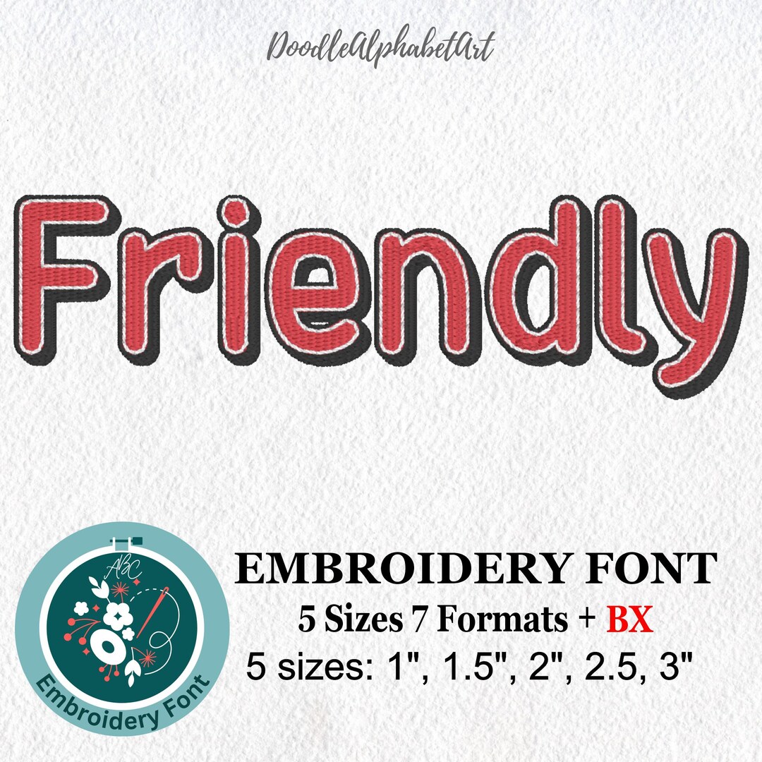 Friendly Embroidery BX Font, Block Shadow Embroidery Font, 5 Sizes, 7 ...