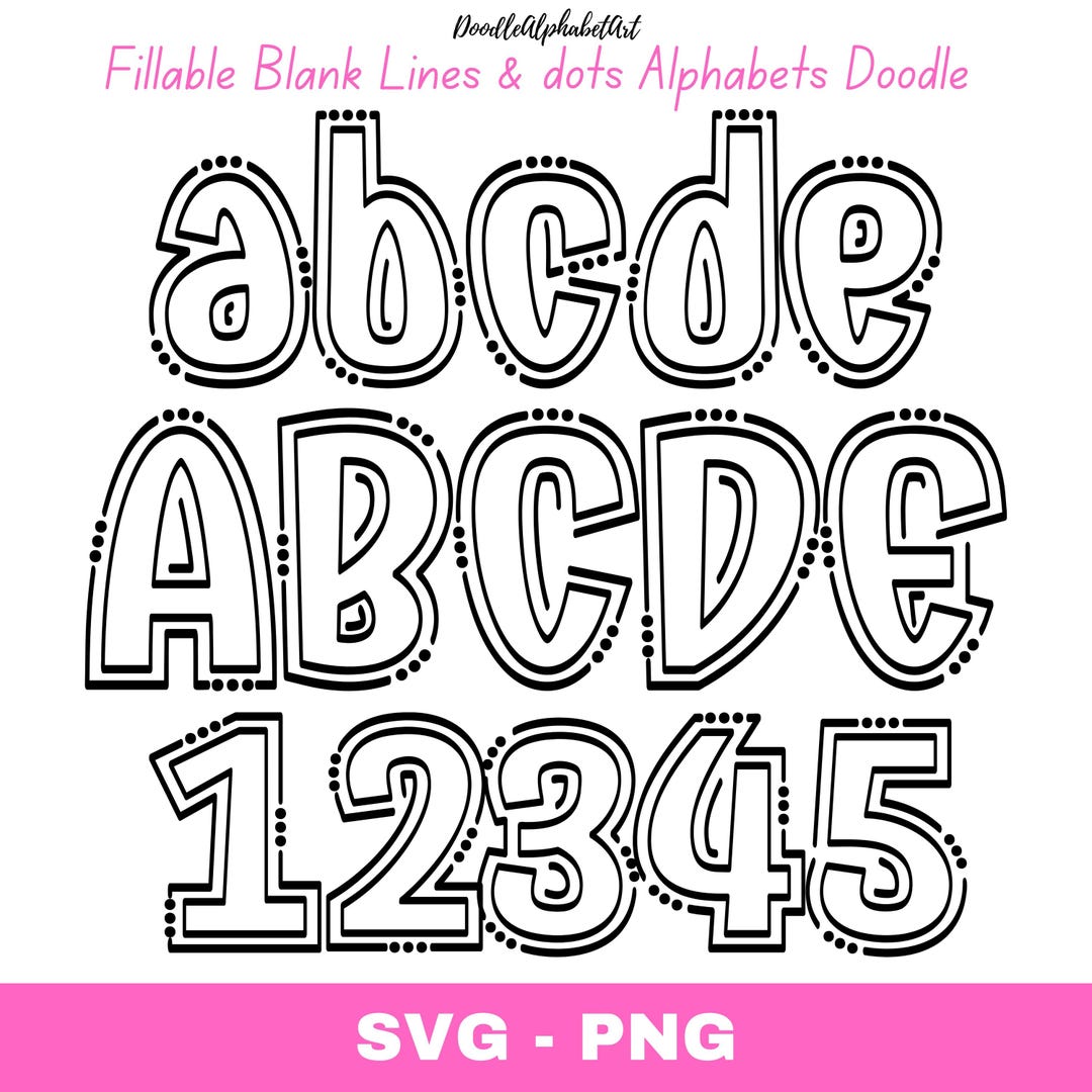 Blank & Transparent Background Alphabet Doodle SVG, Lines and Dots ...