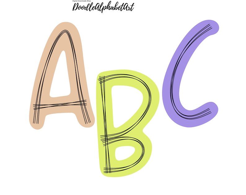 Scribble Easter Doodle Alphabet Letters PNG in 5 Colors - Etsy