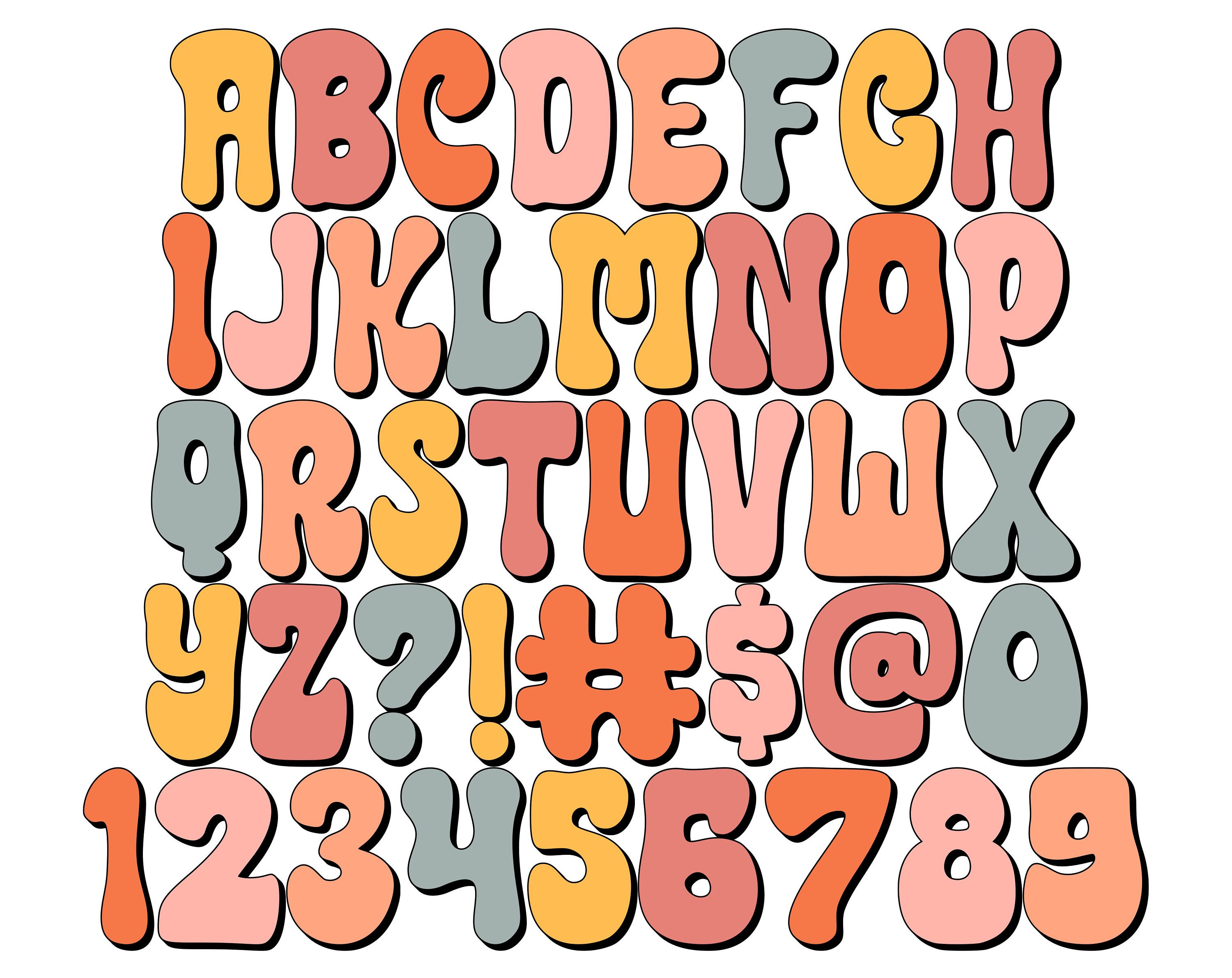 Boho Floral Retro Alphabet PNG With Clipart 6 Bohemian Colors - Etsy