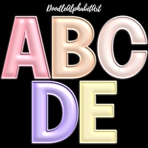 Girly Pastel Colors Inflated Alphabets PNG Bundle, 5 Alpha Sets, Doodle ...