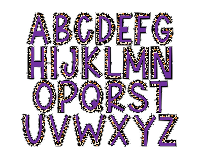 Half Print Leopard Alphabet Doodle PNG With Color Palette - Etsy