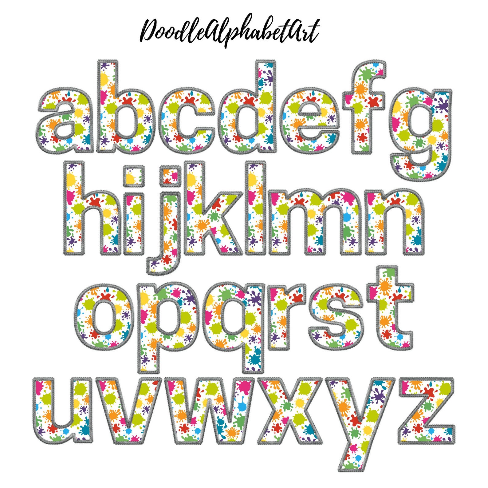 Splatters Alphabets, Faux Embroidery Stitch Alphabet PNG, Paint Splats ...
