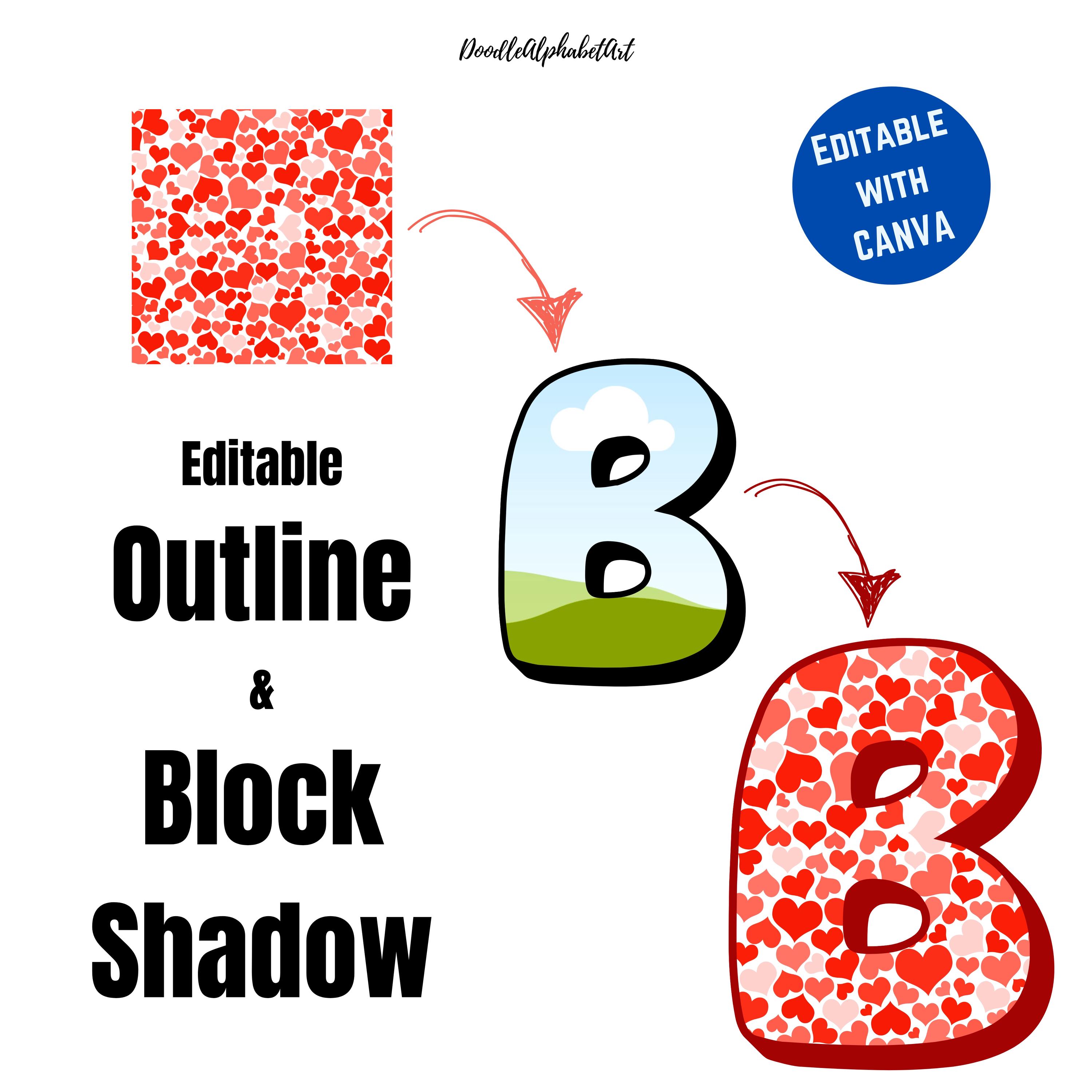 Doodle Alphabet Canva Frames: Bold Block Shadow Letters (digital ...