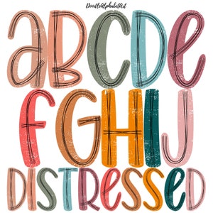 Boho Distressed Letters Bundle With 10 Scribble Alpha Sets - Grunge ...