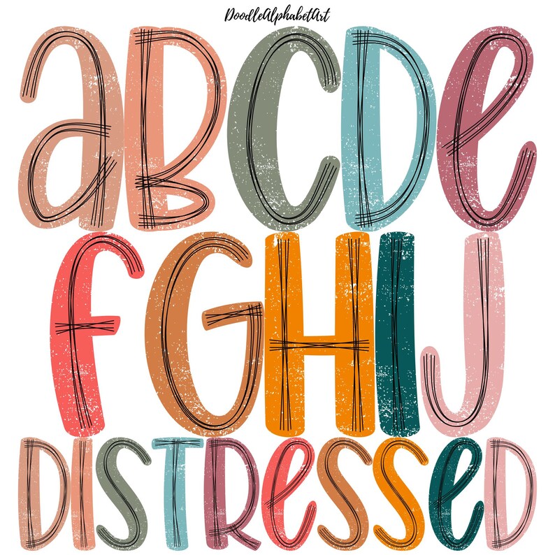 Boho Distressed Alphabet PNG Bundle: Grunge Scribble Font (digital ...