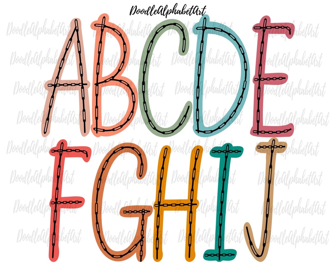 Handwriting Chain Letters PNG in 10 Colors, Hand-drawn Boho Scribble ...