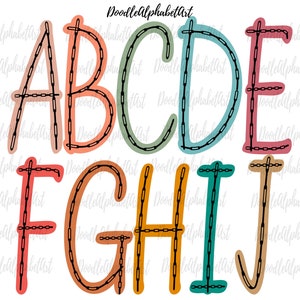 Handwriting Chain Letters PNG in 10 Colors, Hand-drawn Boho Scribble ...