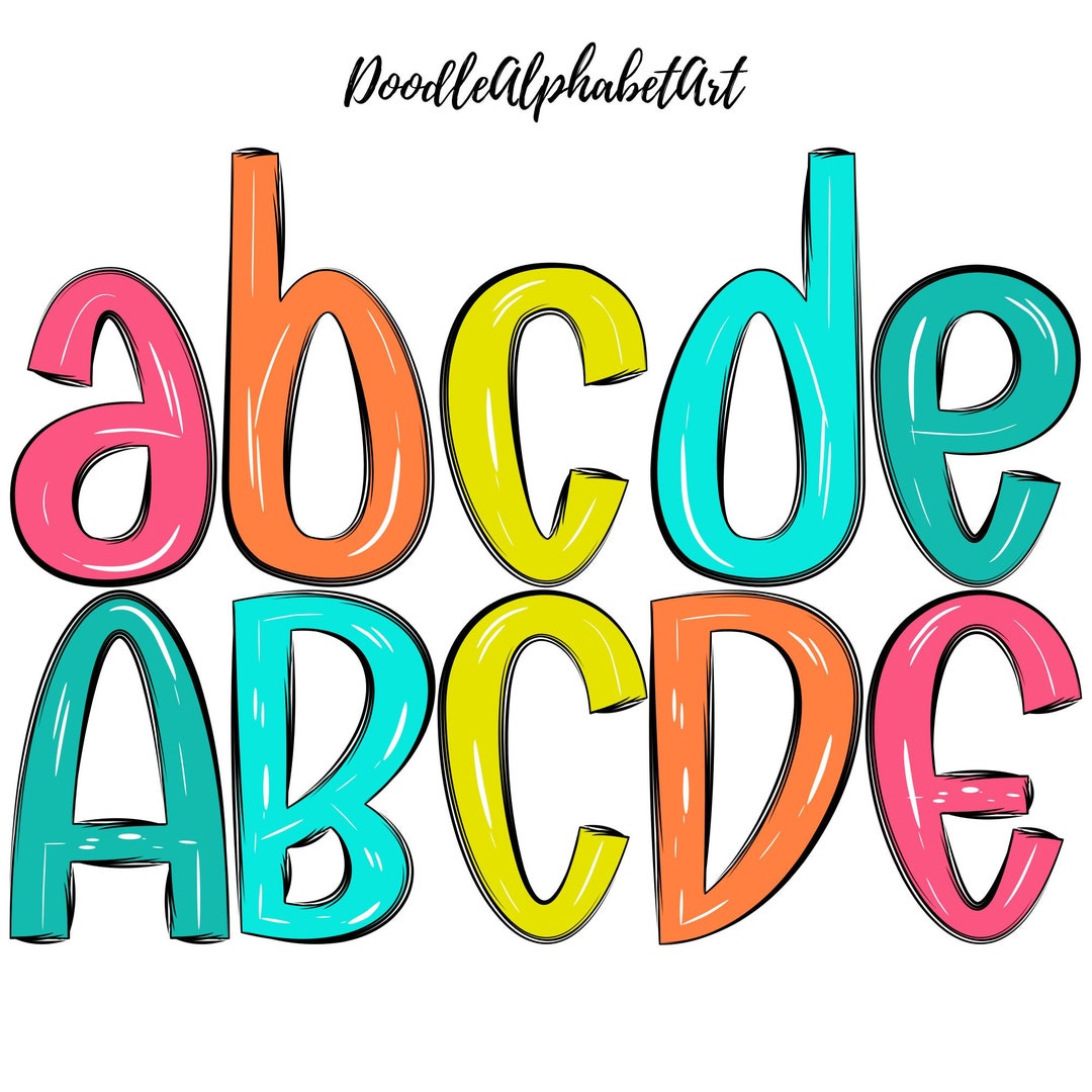 Doodle Alphabet PNG: Brush Stroke Font, Bright Colors (digital Download ...