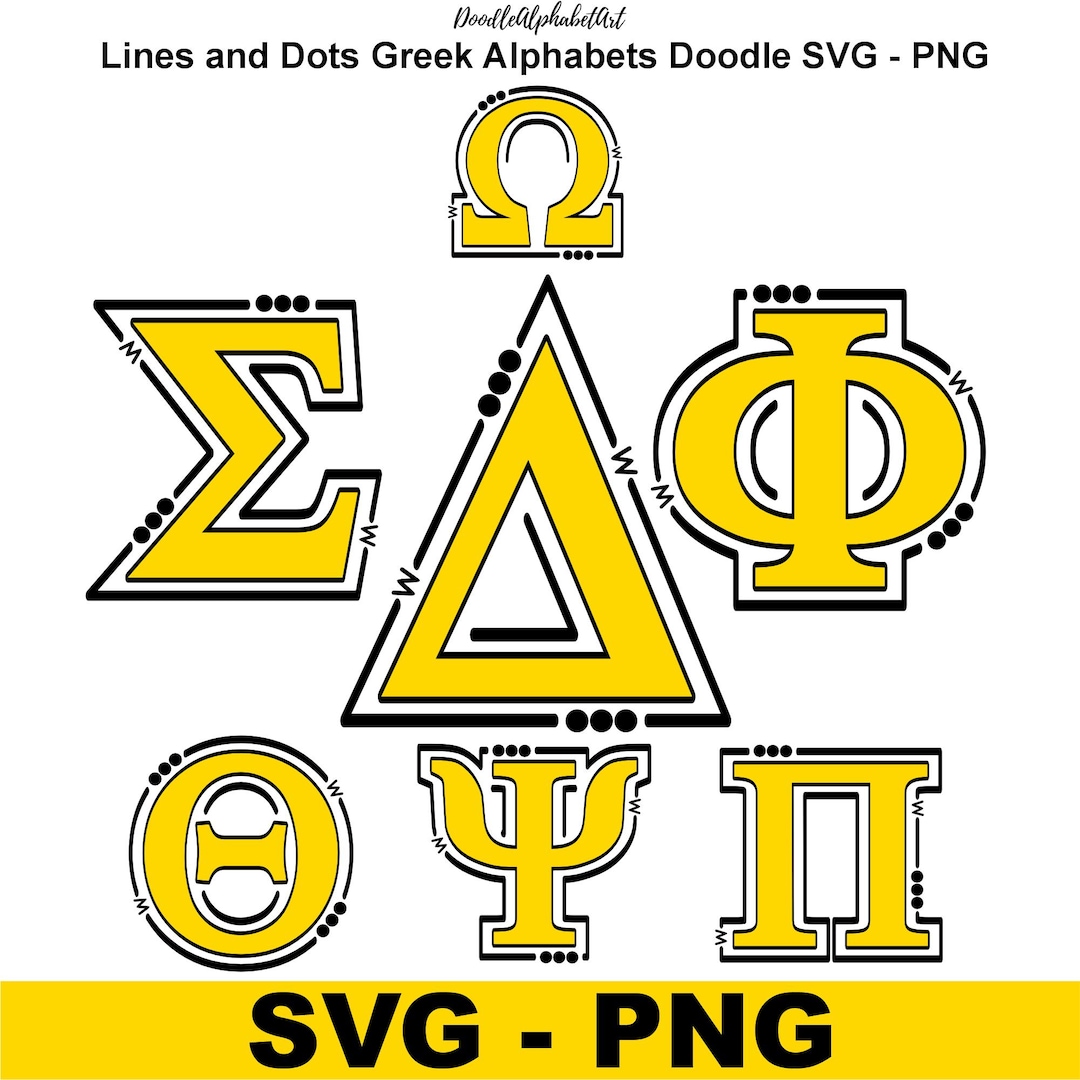 Greek Alphabet Doodle SVG PNG | Lines and Dots Greek Letters for DIY ...