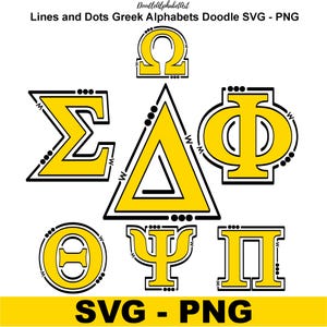 Greek Alphabet Doodle SVG PNG | Lines and Dots Greek Letters for DIY ...