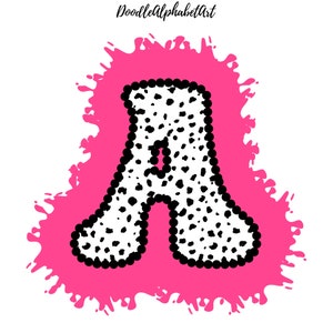 Dalmatian Retro Groovy Alphabet PNG Bundle, Paint Splatter Background ...