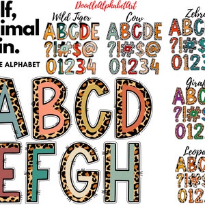 Half Skin Animal Print Alphabet Numbers PNG, Doodle Letters Bundle PNG ...
