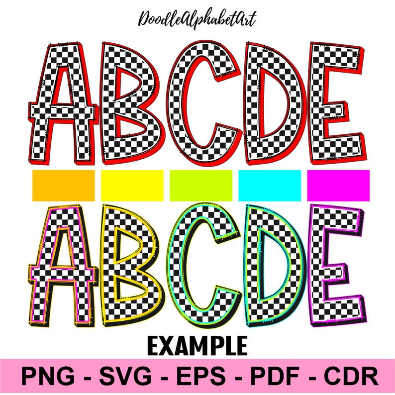 Checkered Doodle Alphabet: Retro Fillable Letters (digital Download) - Etsy