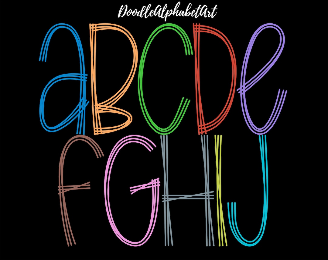 Handwriting Scribble Letters PNG in 10 Colors, Doodle Alphabet PNG ...