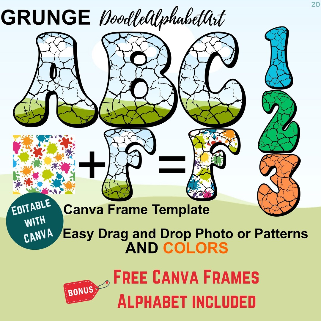 Grunge Alphabet Canva Template | Distressed Font Frame | Retro Groovy ...