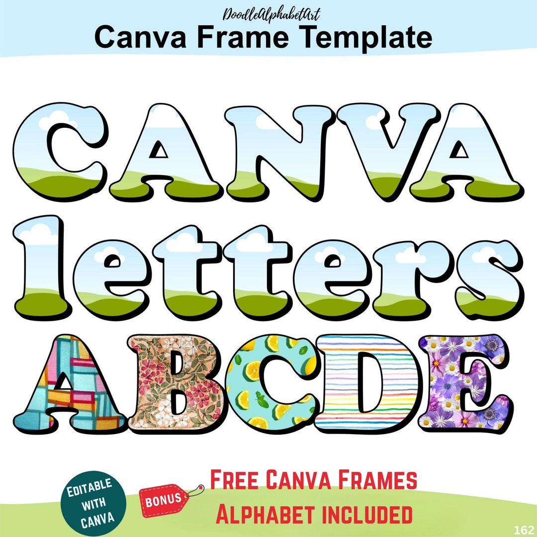 Editable Canva Frame Letters in Groovy Retro Font With 3D Block Shadow ...