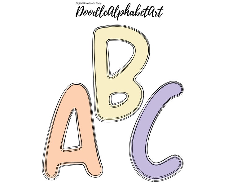 Scribble Letters PNG in 5 Colors Unicorn Rainbow Pastels - Etsy
