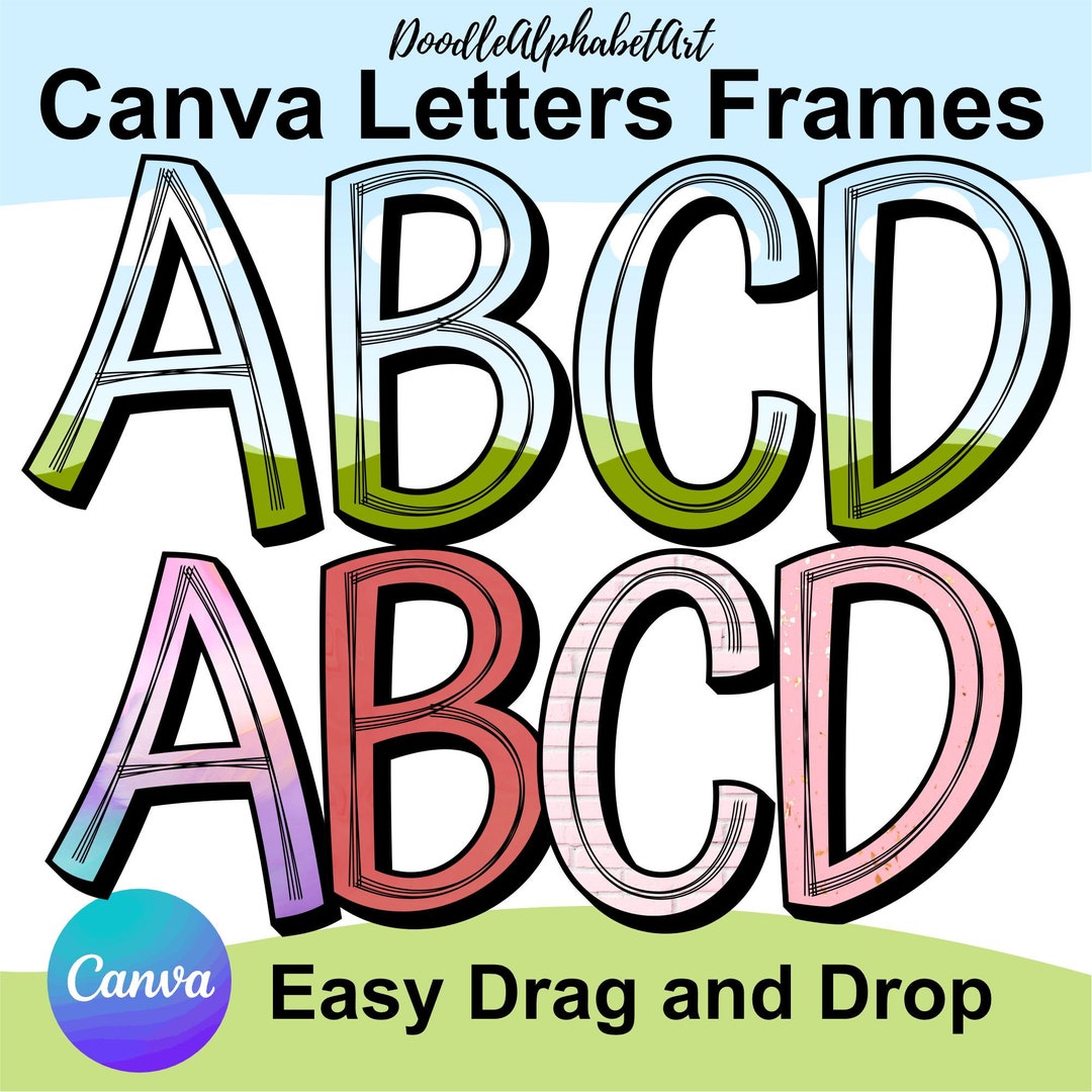 Scribble Canva Frame Doodle Alphabet Block Shadow Font for - Etsy