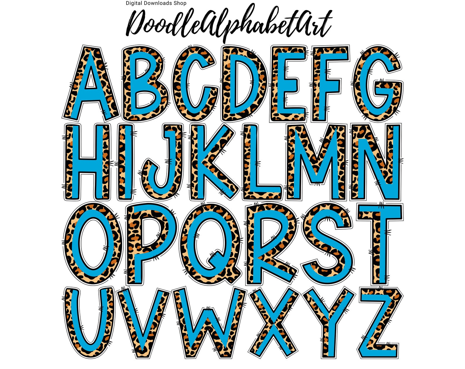 Half Print Leopard Color Alphabet Letters PNG Bundle Doodle - Etsy