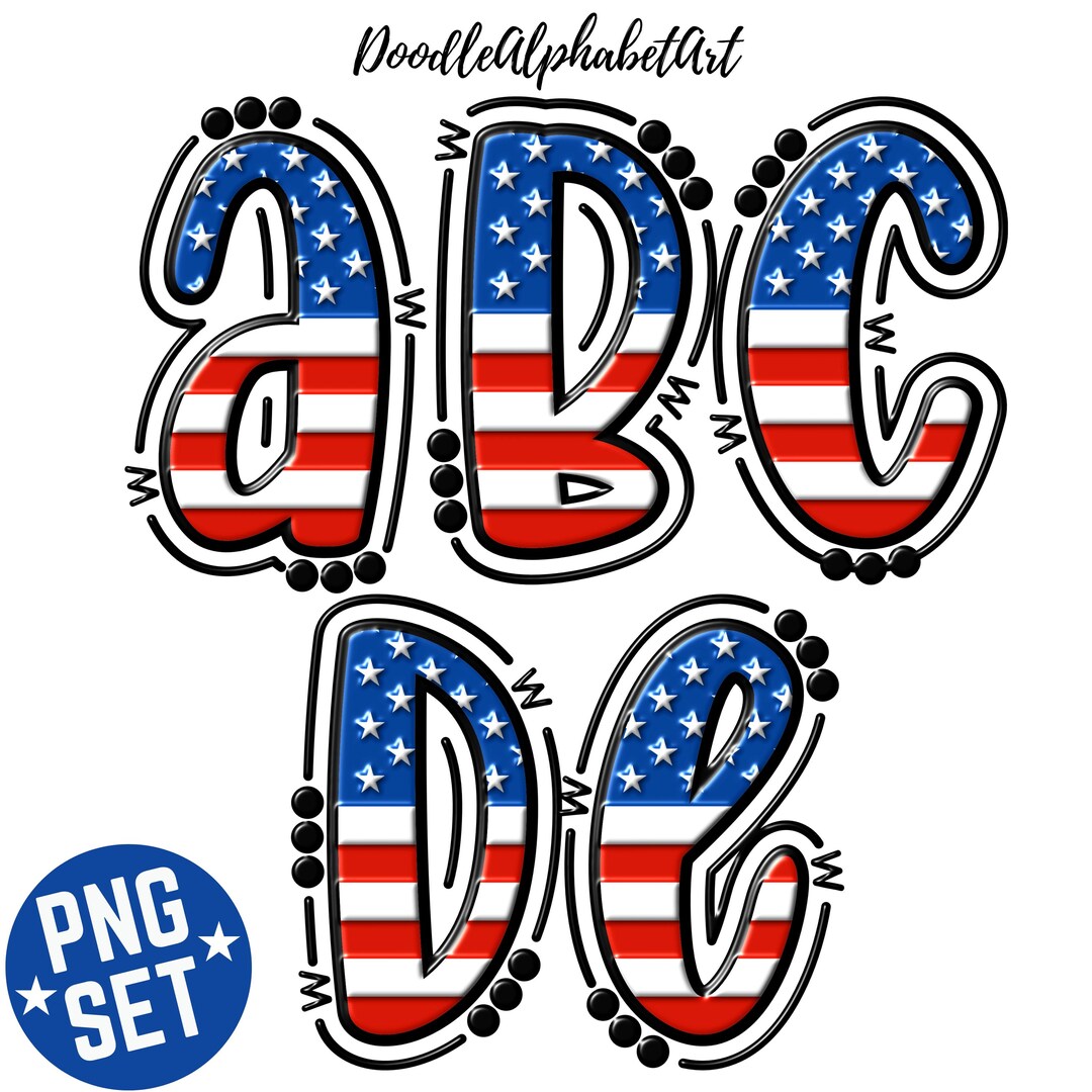 USA Flag Doodle Alphabet PNG: Patriotic Letters Set (digital Download ...