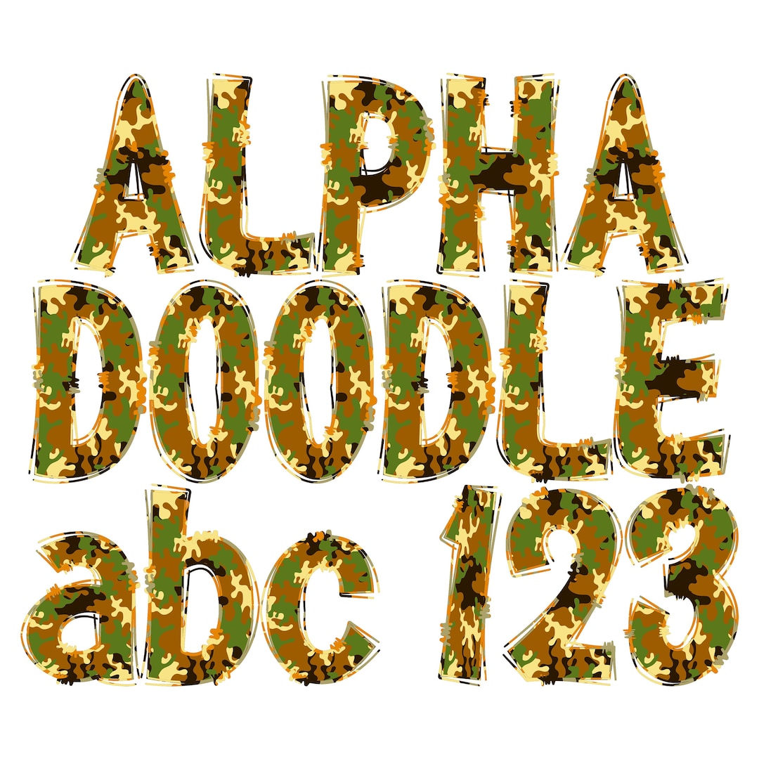 Military Camo Doodle Font Digital Alphabet Letters PNG Sublimation ...