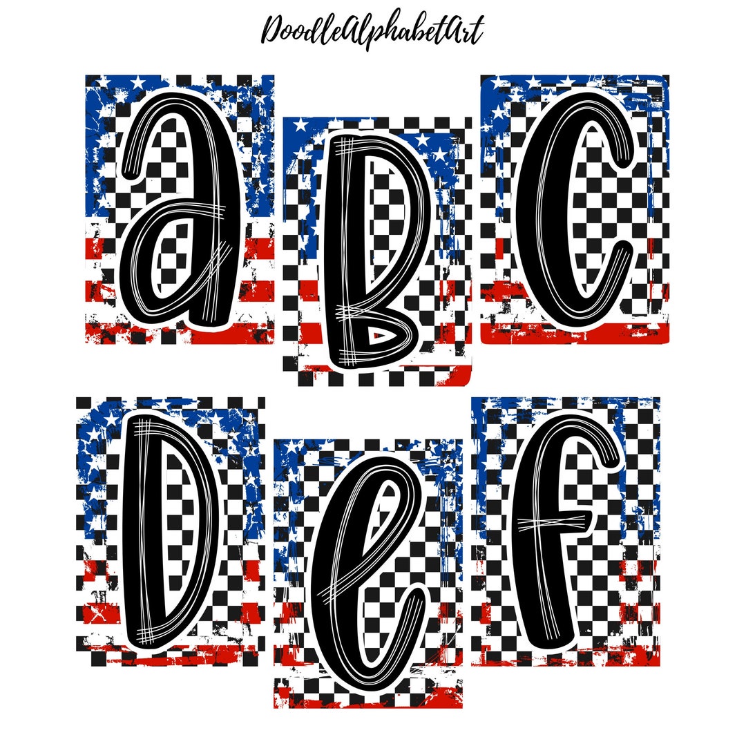 Checkerboard Background With Black & White Scribble Alphabet PNG ...