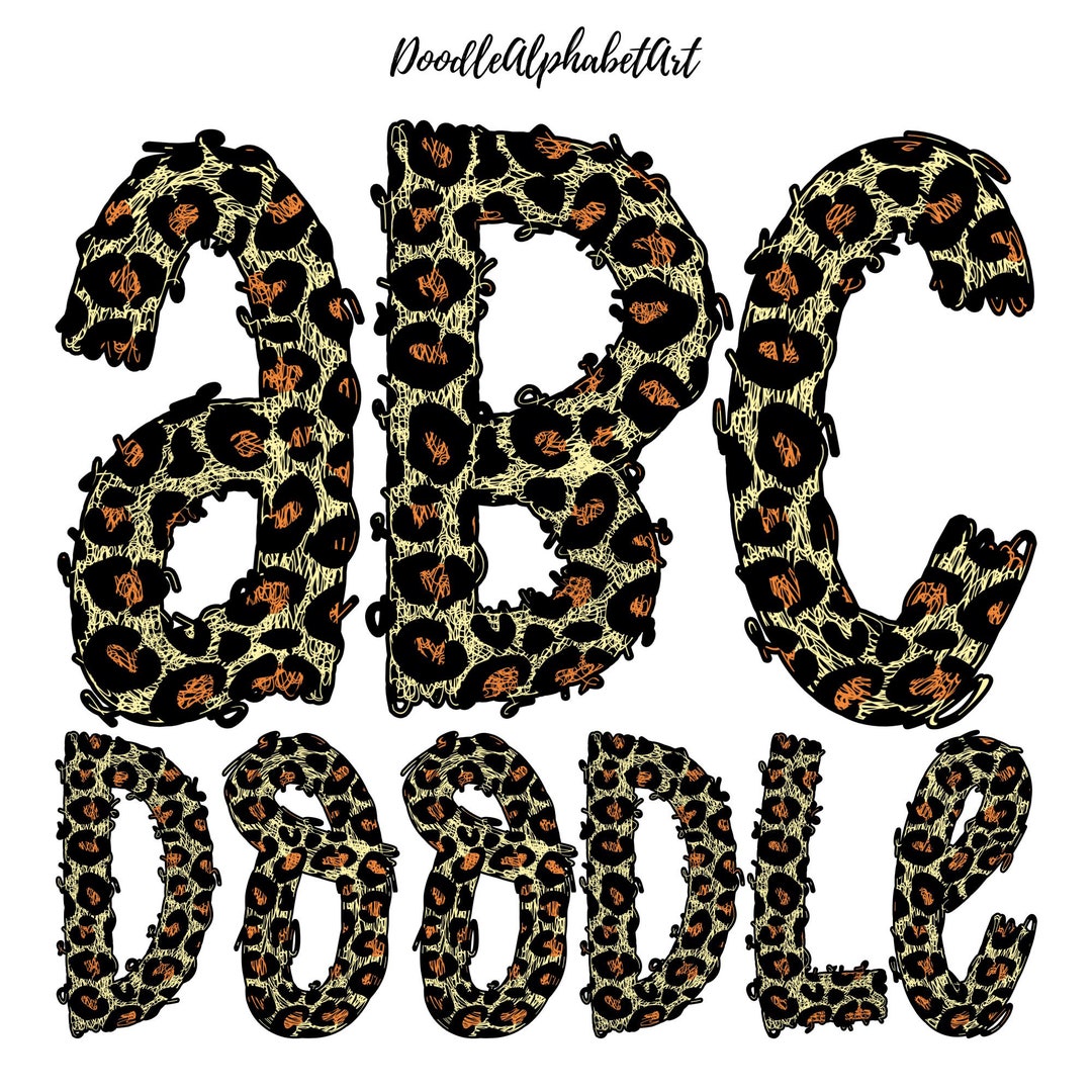 Leopard Print Scribble Doodle Alphabet Letters PNG Bundle for ...