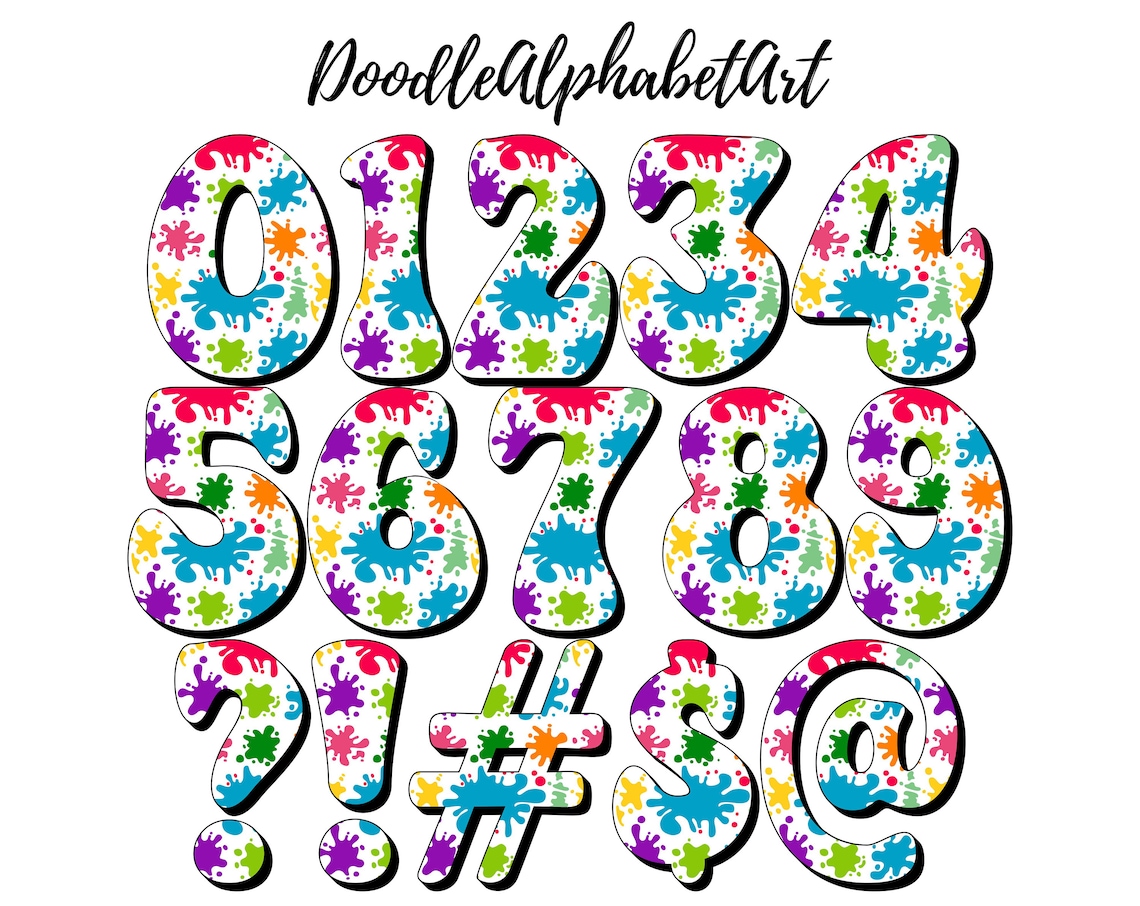 Paint Splatter Alphabet PNG: Groovy Retro Letters Clipart (digital ...