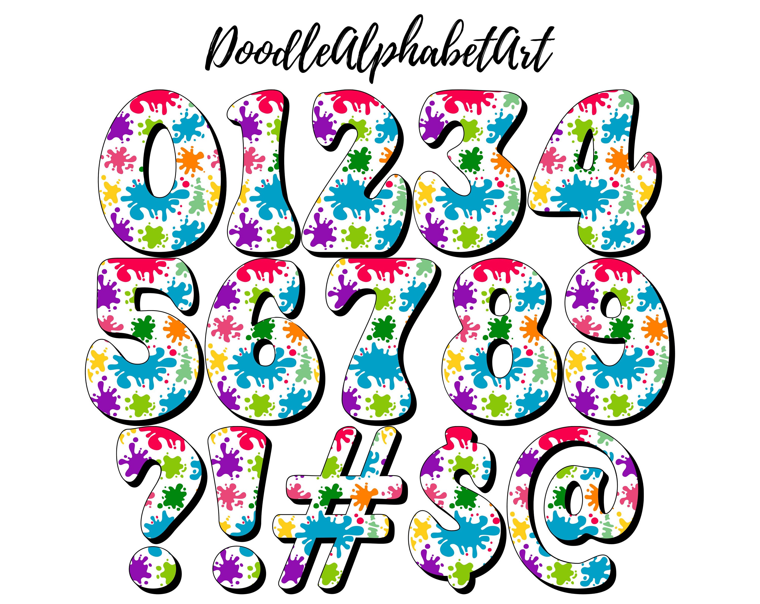 Paint Splatter Alphabet PNG: Groovy Retro Letters Clipart (digital ...