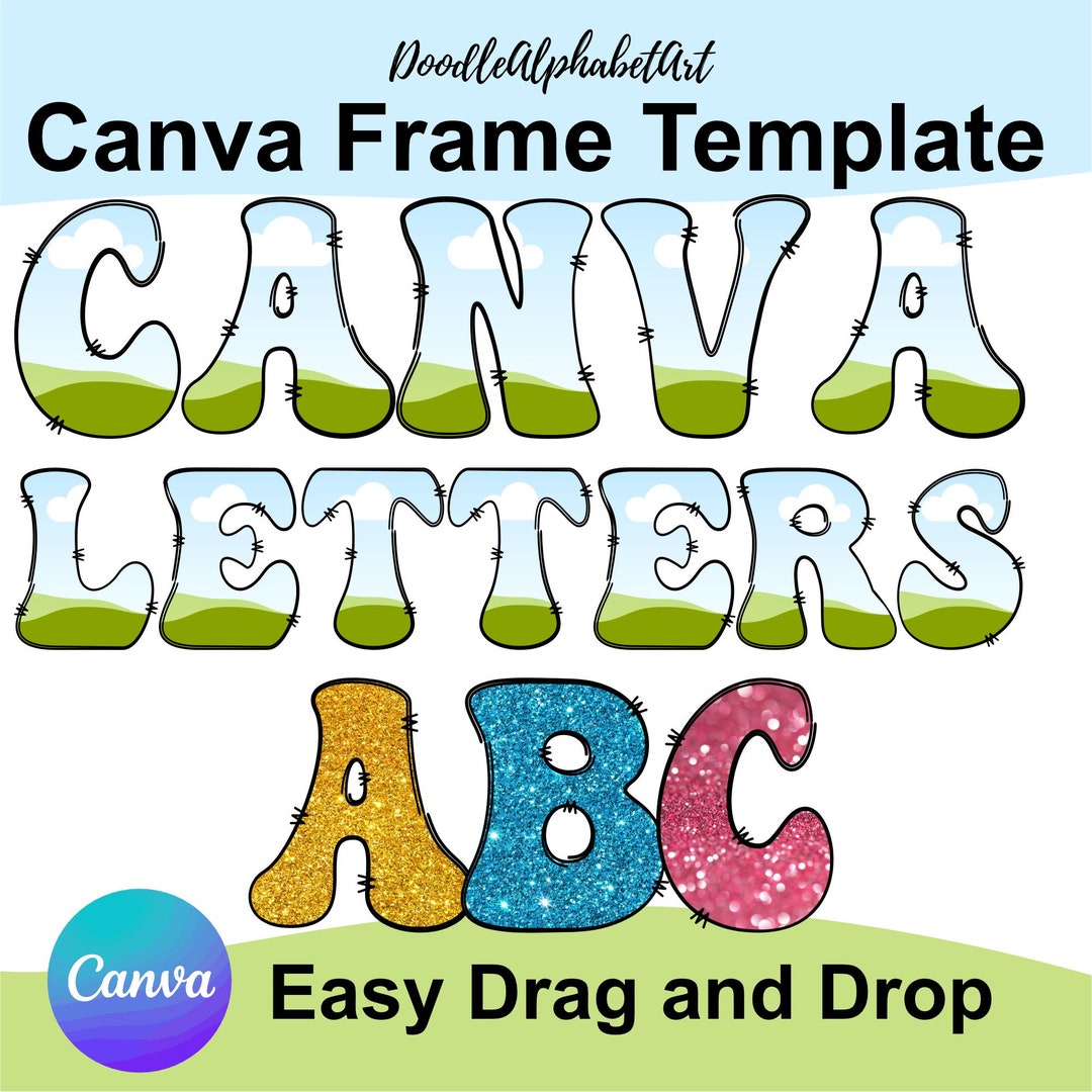 Retro Canva Frame Templates Groovy Doodle Alphabet Design Elements for ...