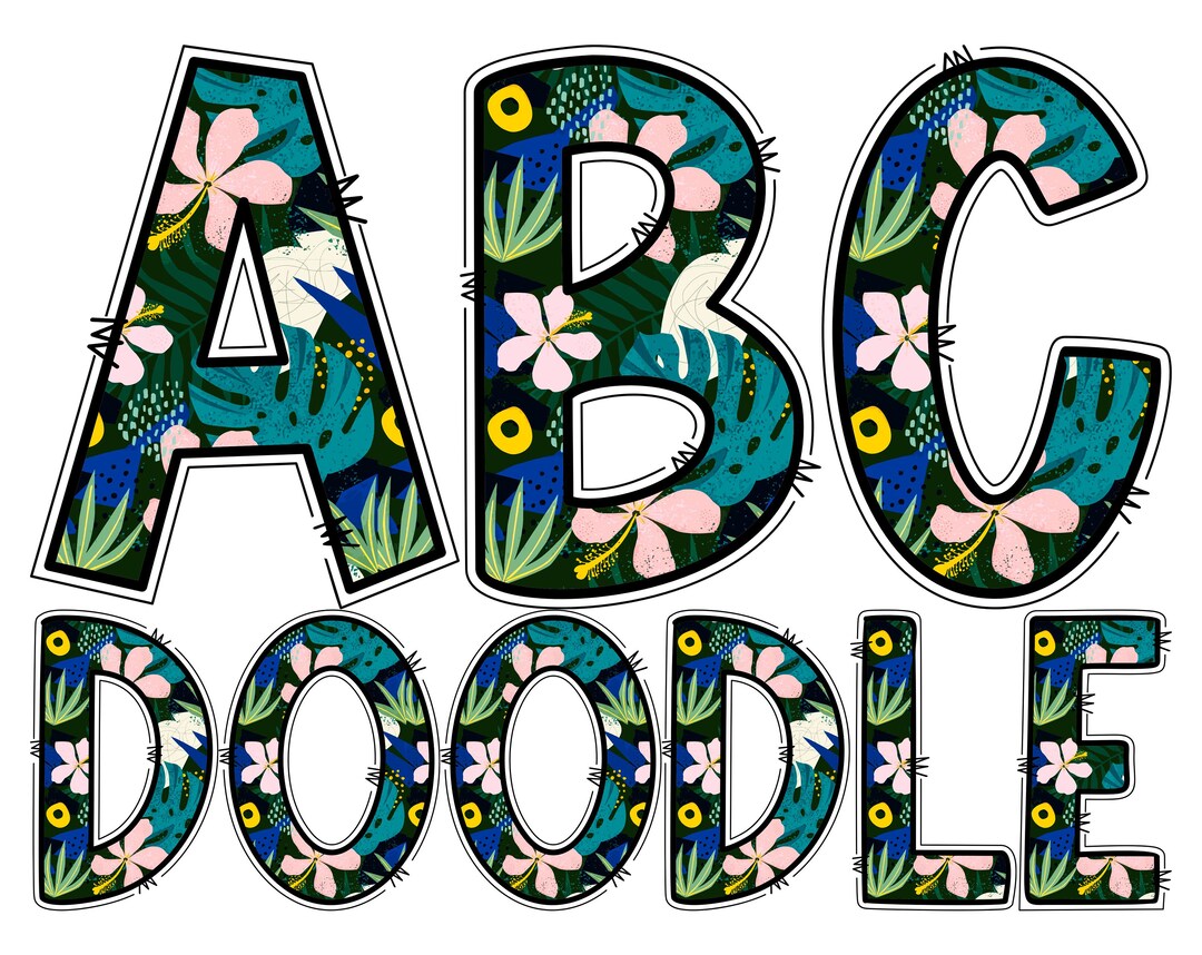 Collage Contemporary Hibiscus Floral Hawaiian Digital Alphabet Letters ...