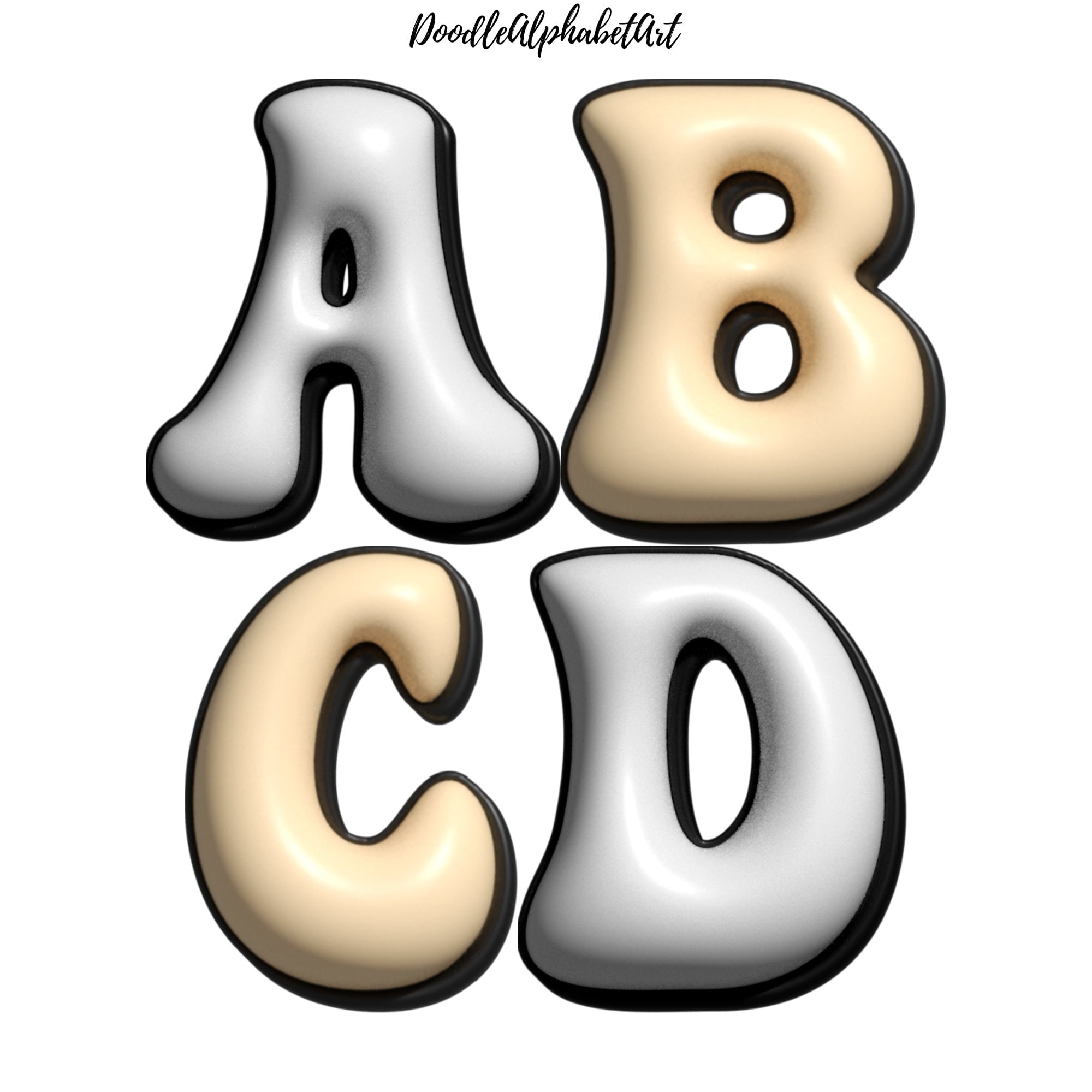 3D Inflated Alphabet Set, 10 Alpha Sets, Pastel Color Palette, 3D ...