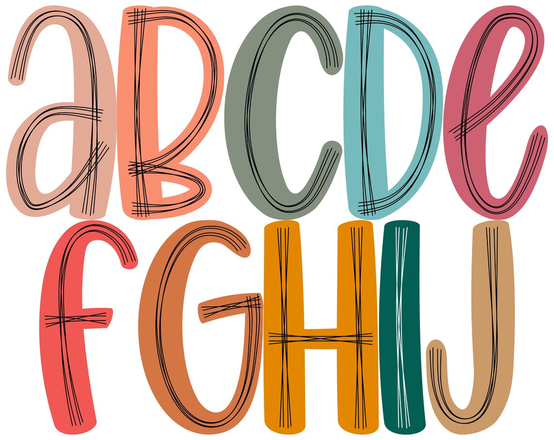 Scribble Letters PNG in 10 Colors, Blush, Dark Salmon, Sage Green ...