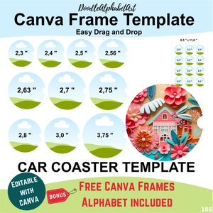 Car Coaster Canva Frames, 10 Different Sizes, Car Cup Coaster Template ...