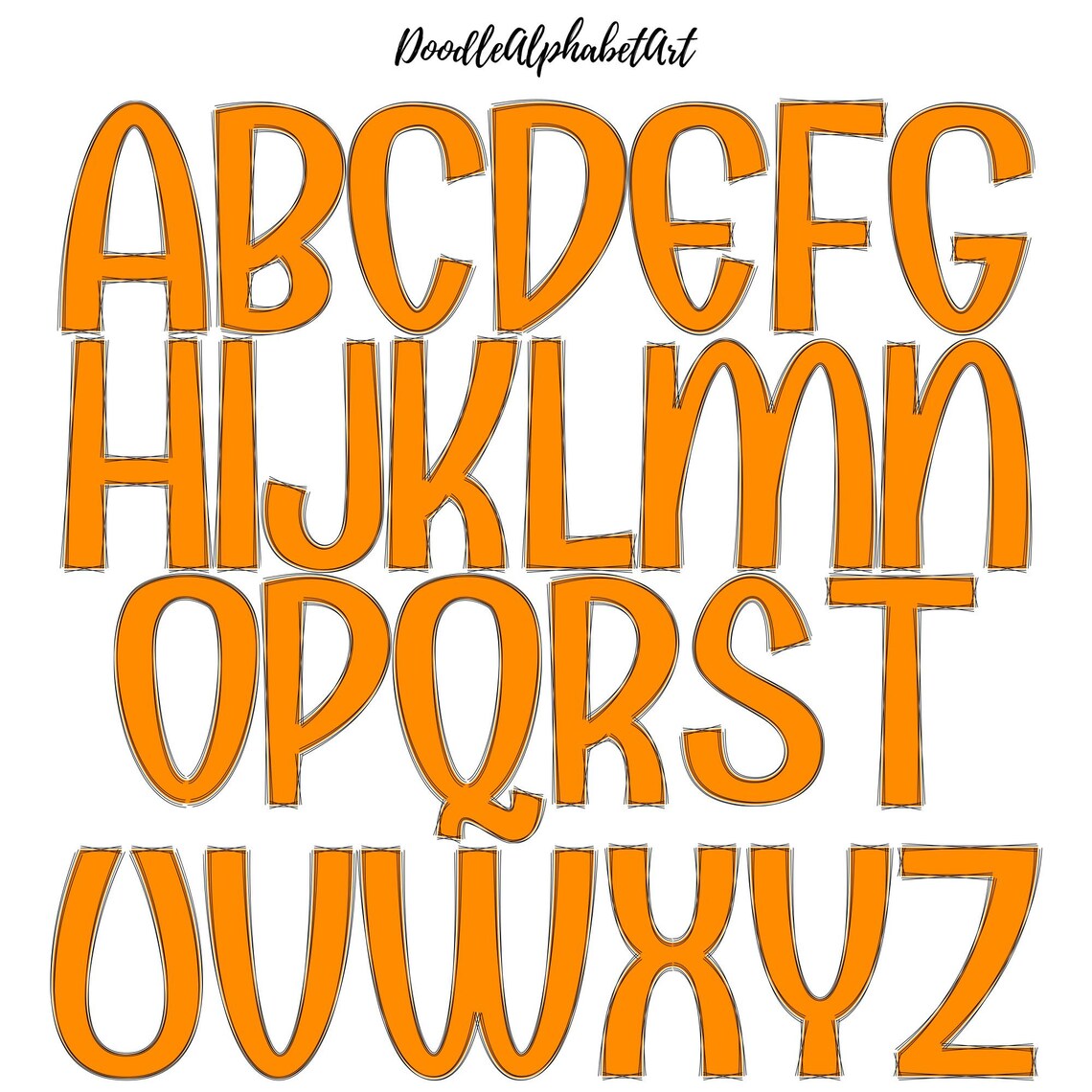 Scribble Font Alphabet PNG Bundle: Bright Color Palette Digital ...