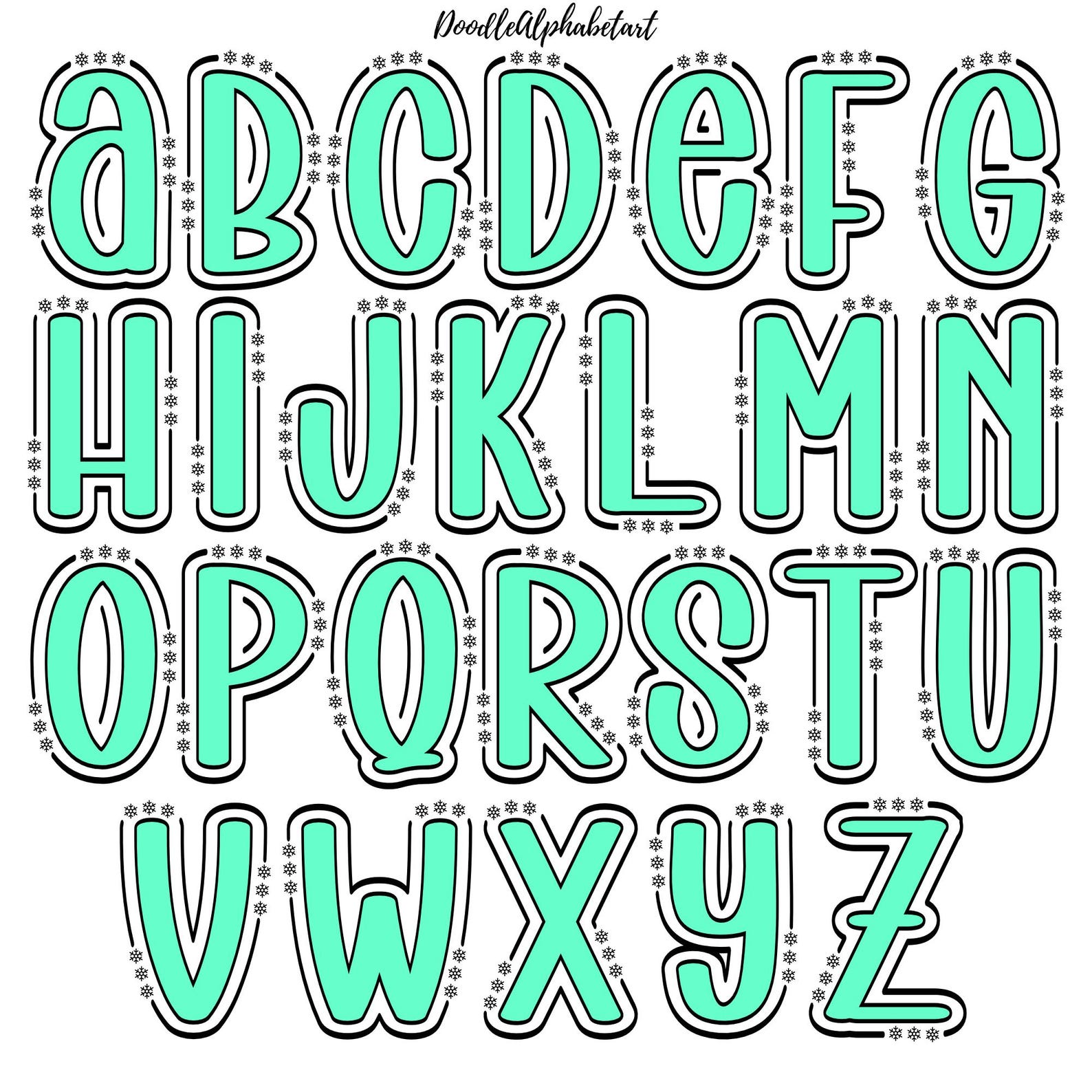 Winter Snowflake Doodle Alphabet SVG PNG | Outlined Layered Letters - Etsy