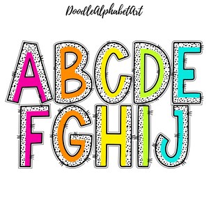 Half Dalmatian Doodle Alphabet PNG Bundle Mixed With Bright Color ...