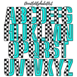 Checkered Alphabet PNG Bundle: Bright Color Letters (digital Download ...