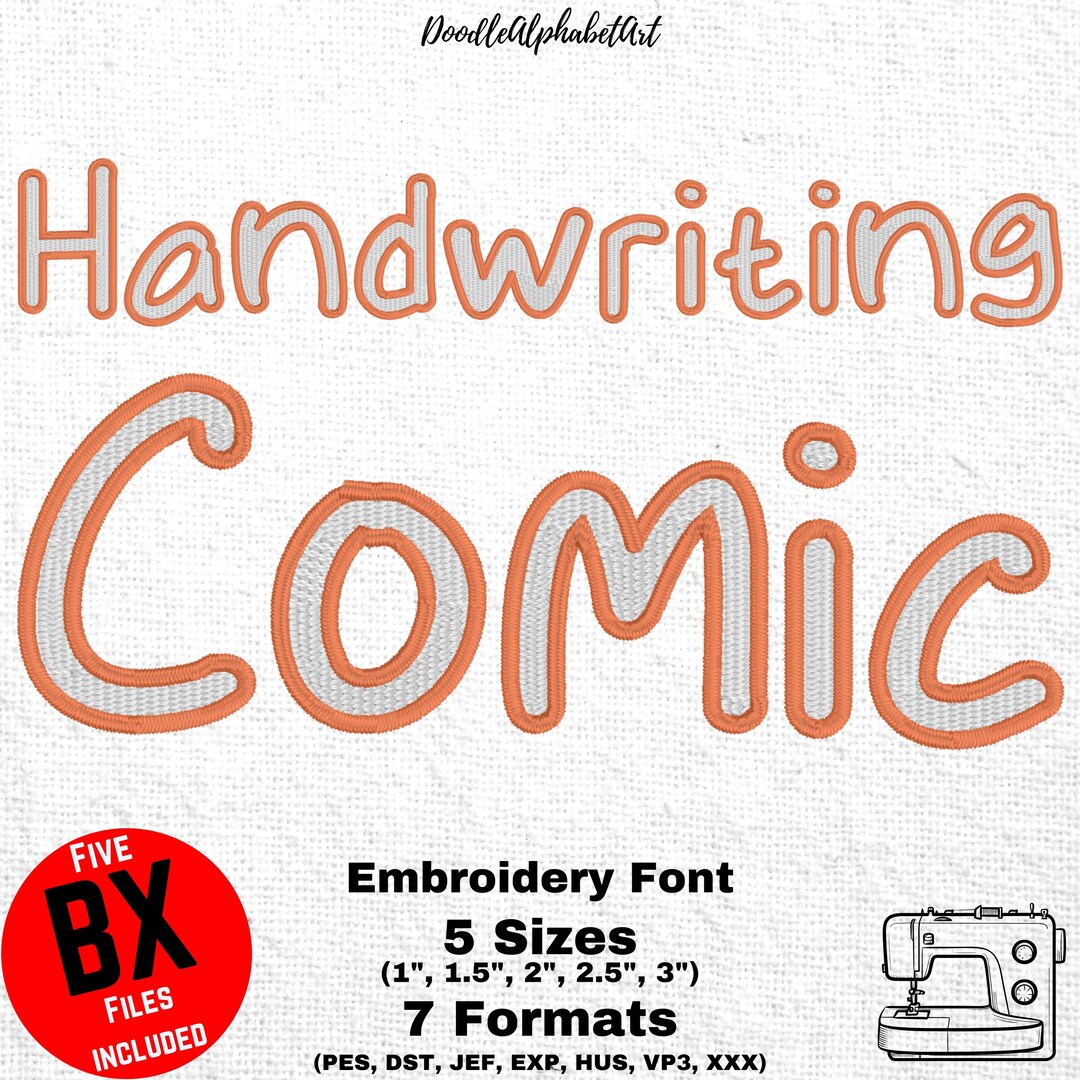 Handwriting Comics Embroidery Font: 5 Sizes, Doodle Style (BX Files ...