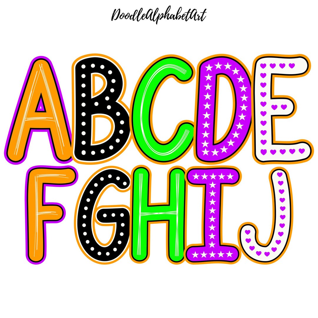 Halloween Alphabet PNG Bundle, 5 Alpha Sets, Halloween Colors ...