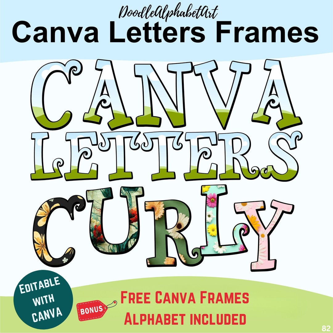 Curly Font Canva Letter Frames: Whimsical Drag & Drop Template (digital ...