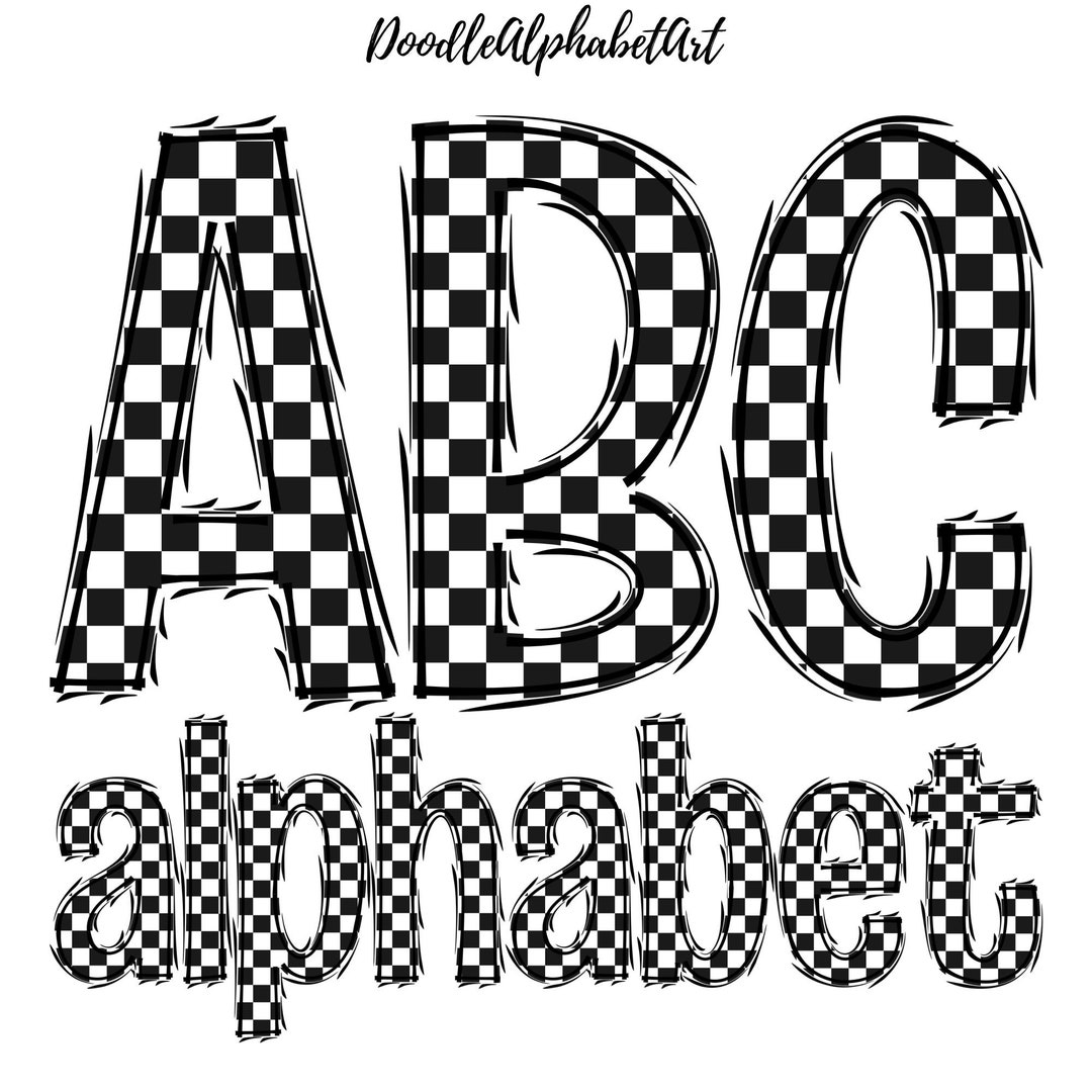 Checkered Letters PNG, Black and White Checkerboard Doodle Alphabet PNG ...