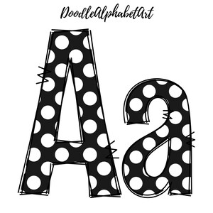 Black and White Polka Dot Doodle Alphabet PNG Bundle, Uppercase ...