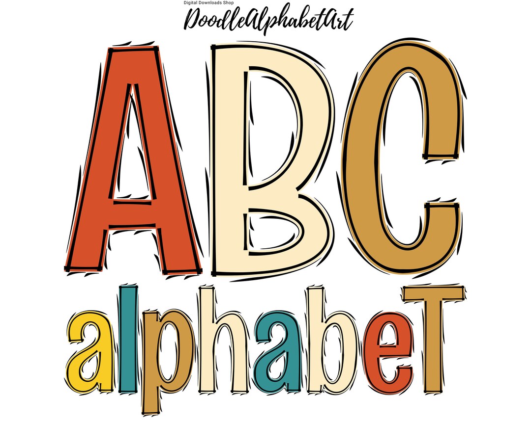 Boho Doodle Alphabet PNG Bundle: Wave Outline Letters (digital Download ...