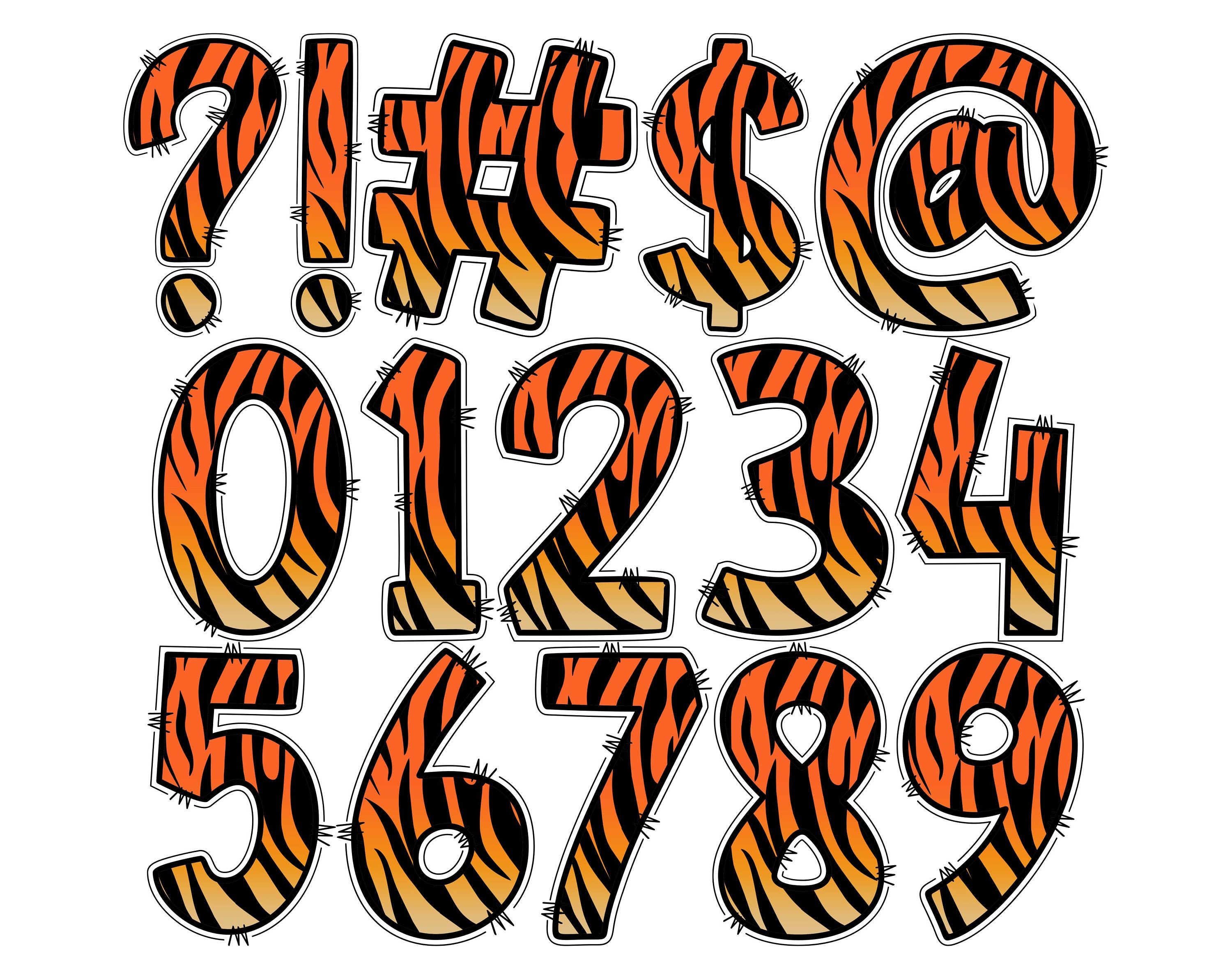 Tiger Print Doodle Alphabet: Digital PNG Letters, Numbers, Symbols ...