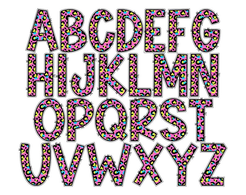 Bright Leopard Animal Print Alphabet Digital Letters PNG Hand - Etsy