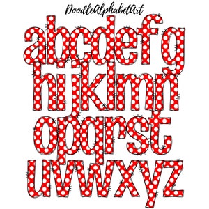 Red Polka Dot Doodle Alphabet PNG Bundle, Uppercase & Lowercase Letters ...