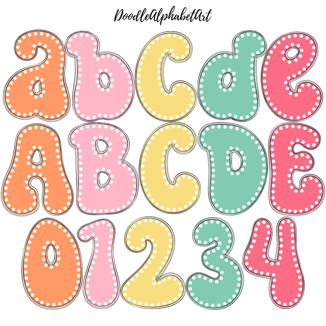 Groovy Doodle Font PNG Alphabet: Teacher Color Palette (digital ...