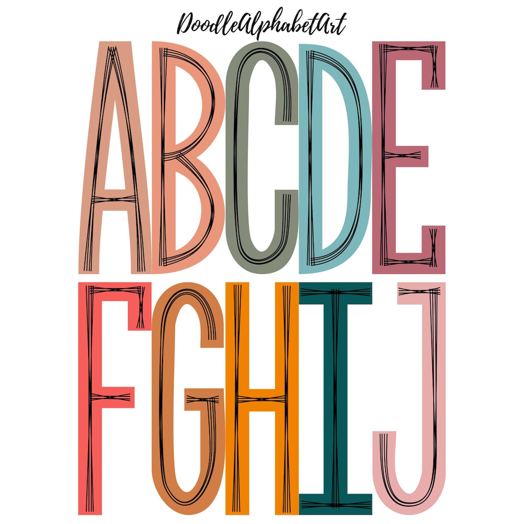 Boho Chic Scribble Doodle Alphabet PNG Bundle Clipart - Hand-drawn ...